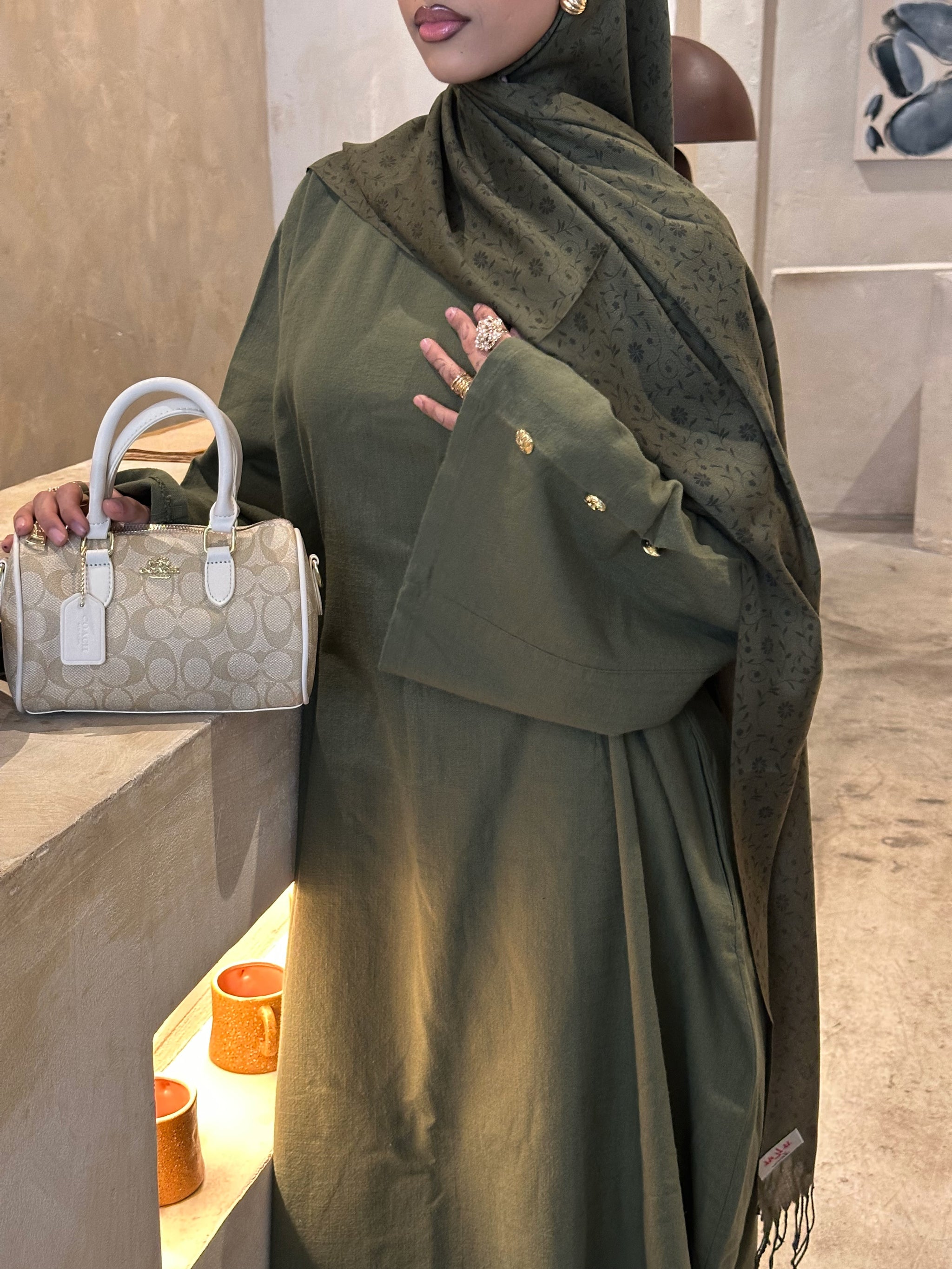 Cotton Abaya - Khaki Green